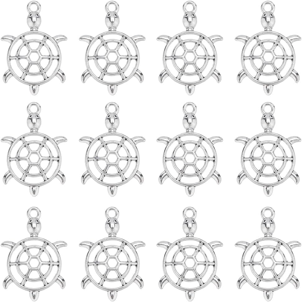 1 bOX 80PCS Small Silver Turtle Charms Ocean Tortoise Charms Sea ...