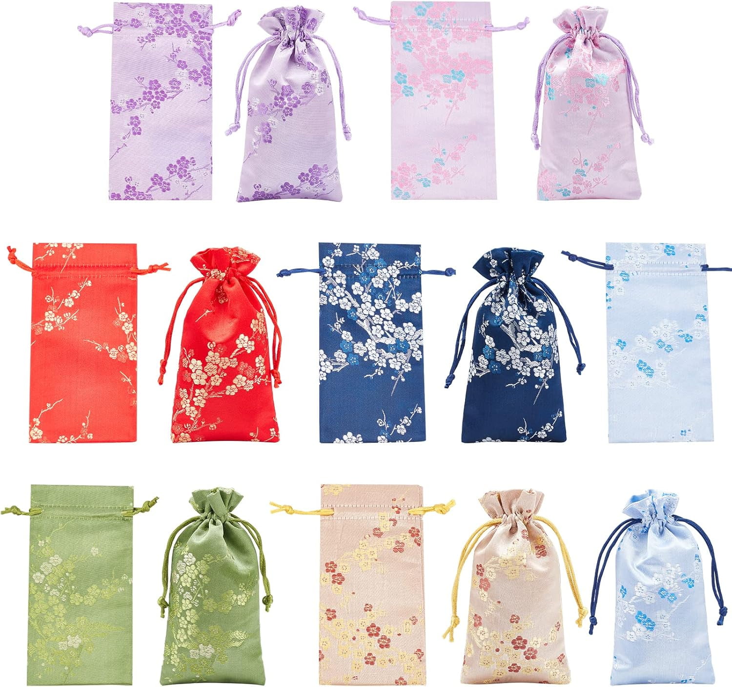 1 bag 14 pcs 7 colors Silk Double Drawstring Bags Satin Gift Bags ...