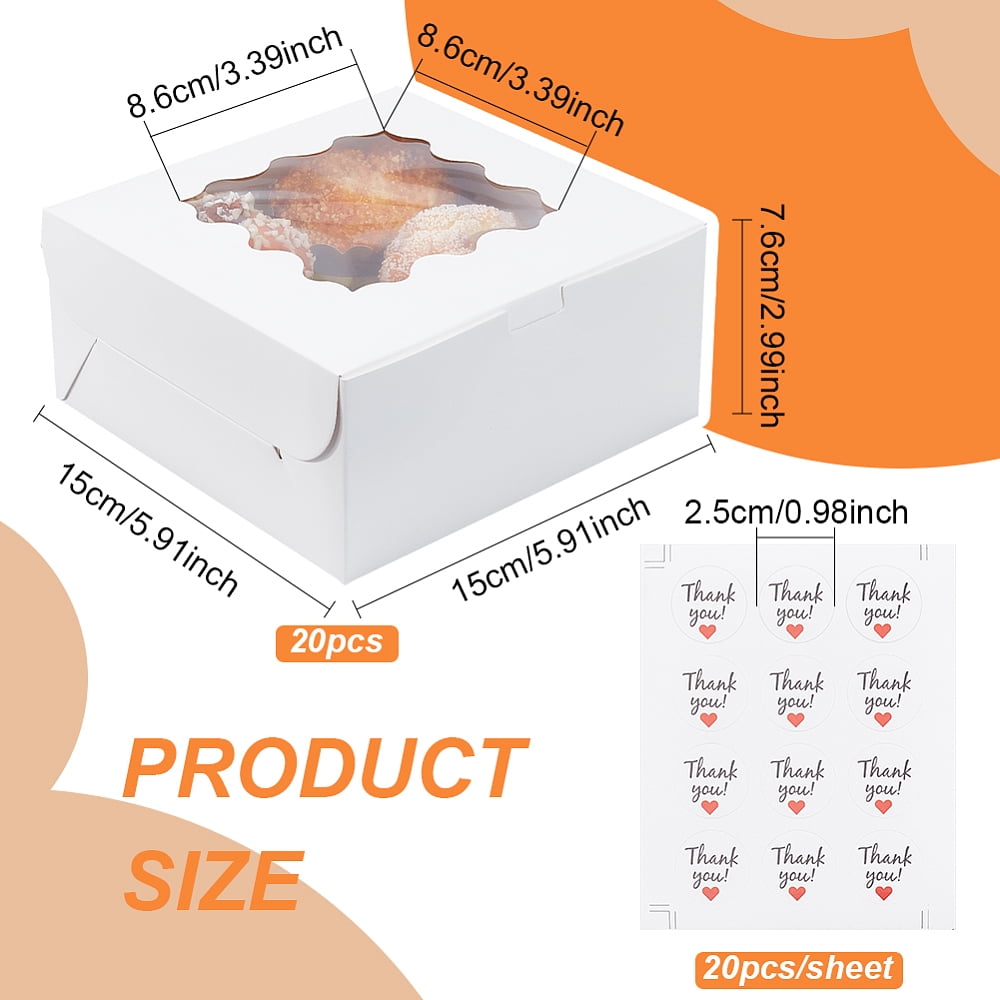 1 bag 20 pcs White Small Cake boxes with Window 5.9x5.9x3 Inch Paper ...