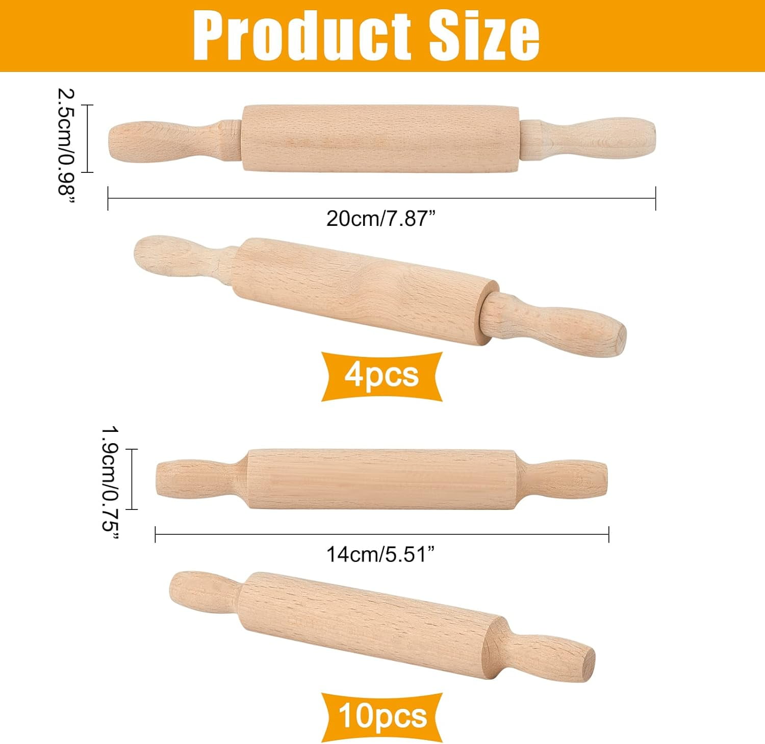 1 bag 50pcs Mini Wood Rolling Pin 2" Clay Rolling Pin Classic Wood ...