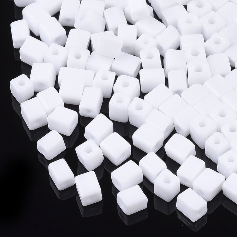 1 bag 6/0 Glass Seed Beads Round Hole Cube & Cuboid White 3~7x3.5x3.5mm ...