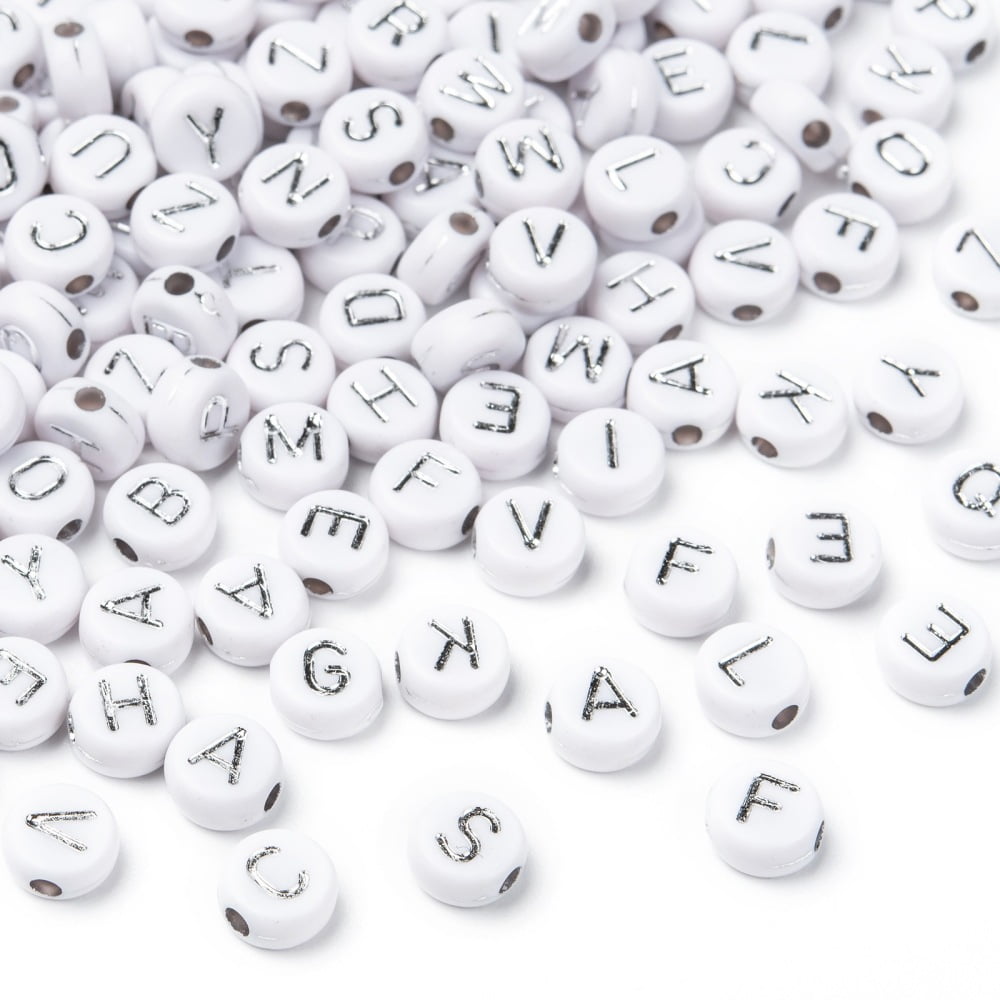 1 bag Plating Acrylic Beads Metal Enlaced Horizontal Hole Mixed Letters ...