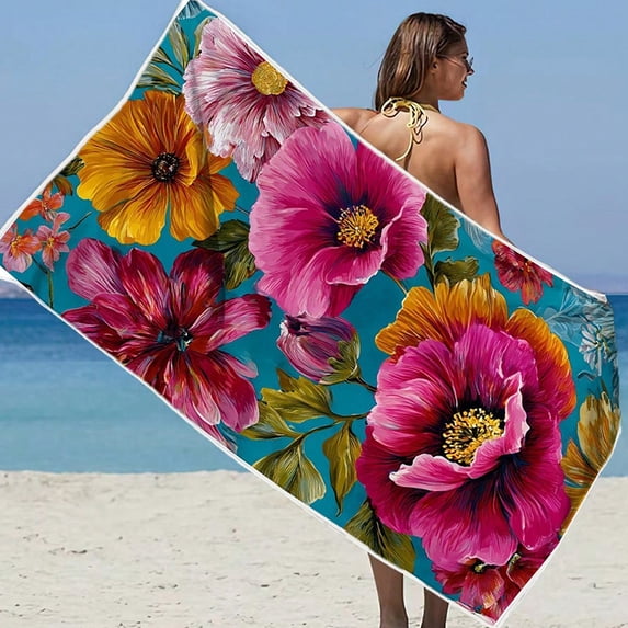 1 beach towel, hibiscus daisy print, tropical quick-drying, light and ...