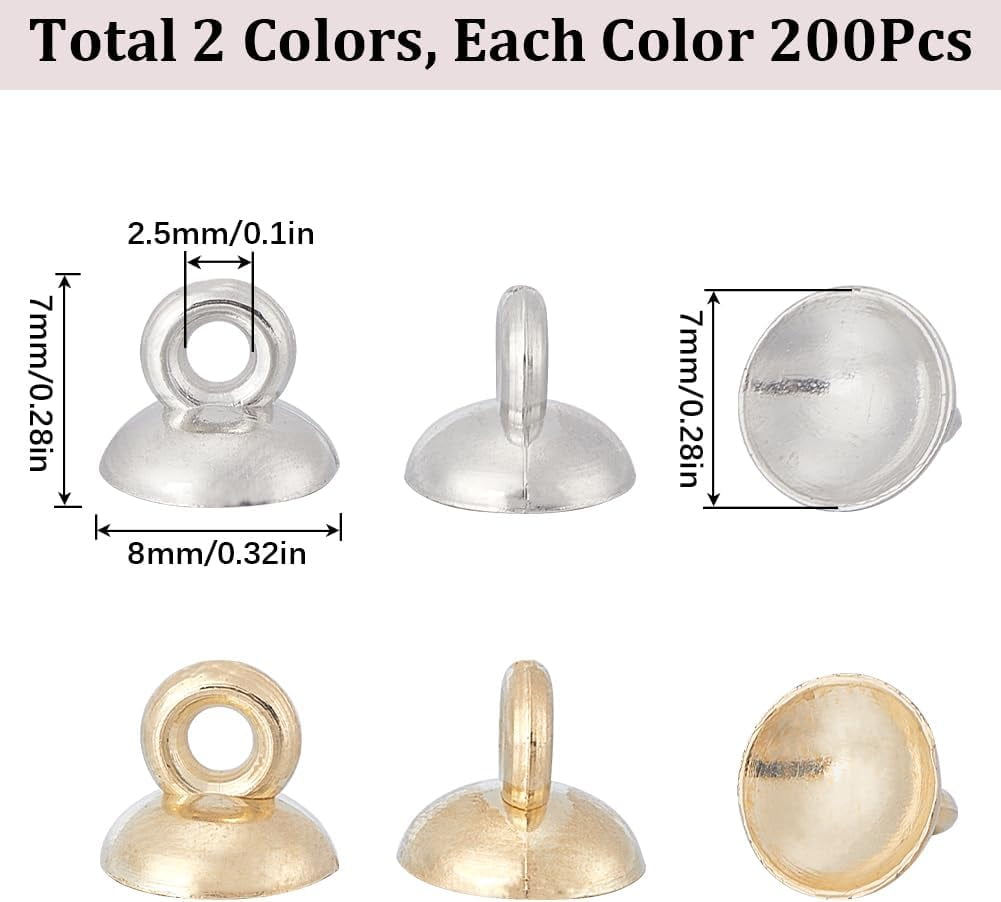 1 box 1 Box 400PCS 8mm Plastic Bail Bead Caps with Loop Gold Silver End ...