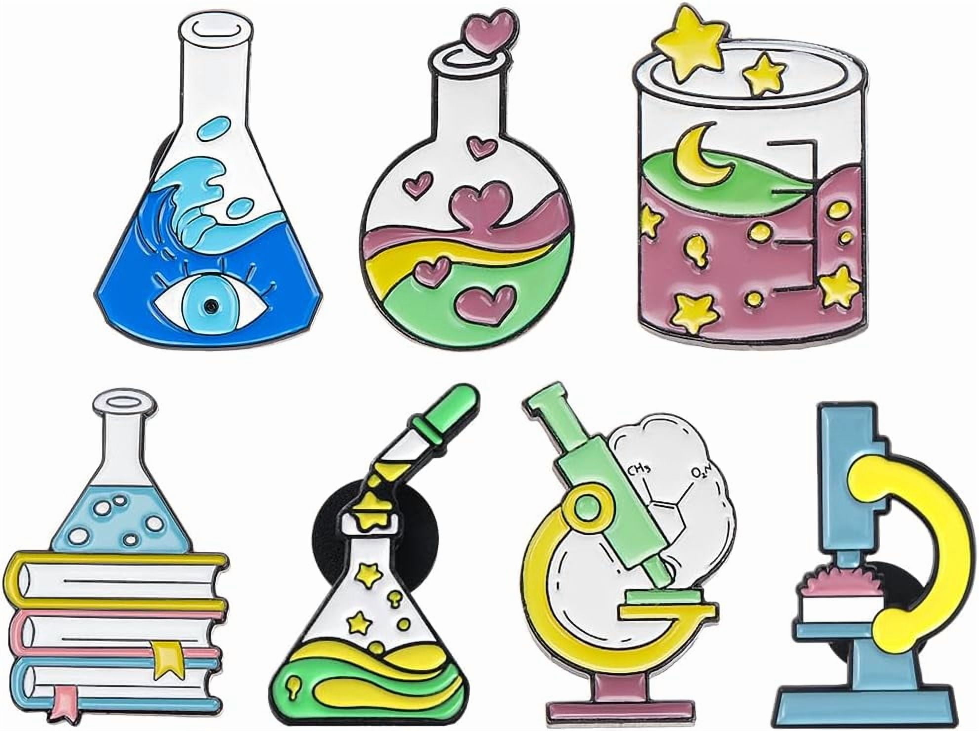 1 box 1 Box 7Pcs Science Pins Chemistry Pins Bulk Metal Alloy Enamel Plated Cartoon School ...