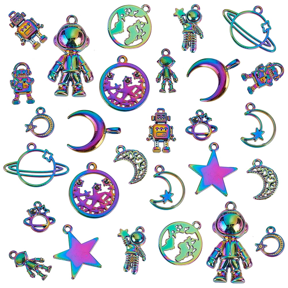1 box 15 styles Celestial Charms Rainbow Moon Star Spaceman Robots Charms Cool Universe Theme ...