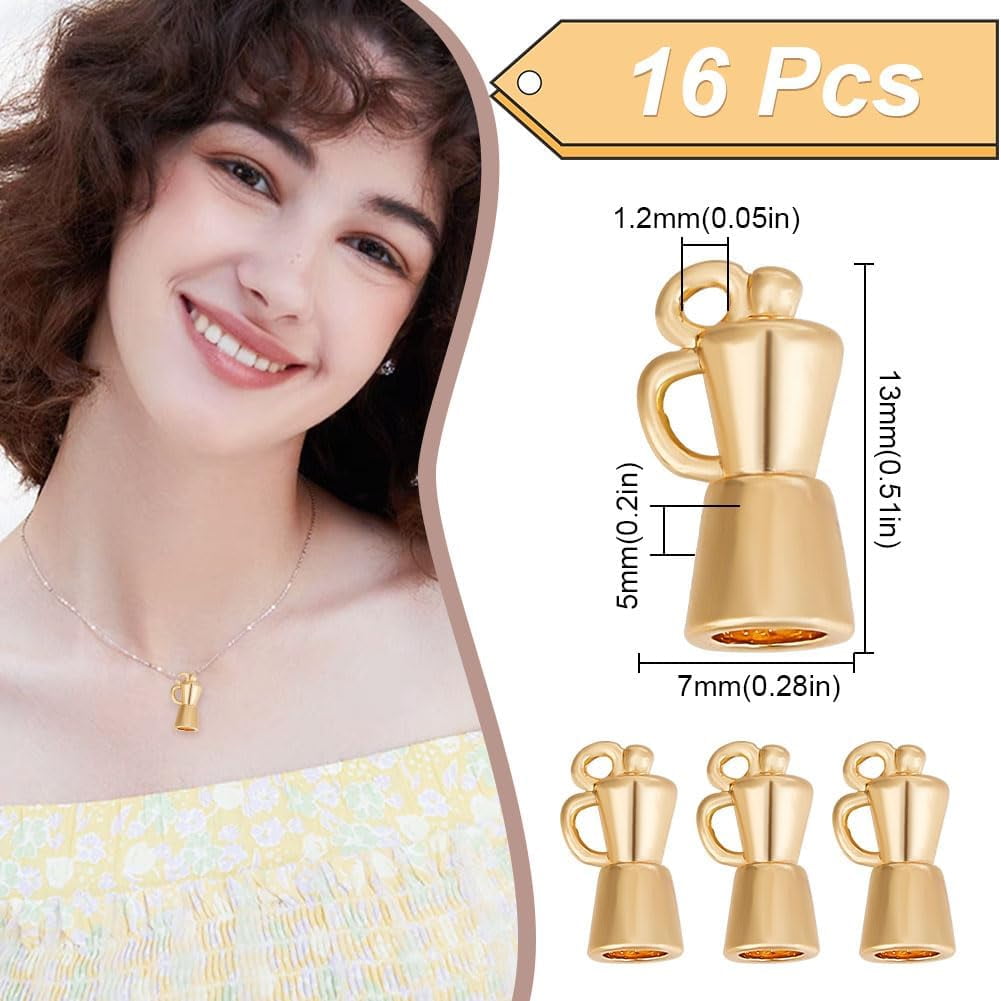 1 box 16 Pcs Real 18K Gold Plated Coffee Charms Brass Coffee Pot Charms Cafe Charms Coffee Cup ...