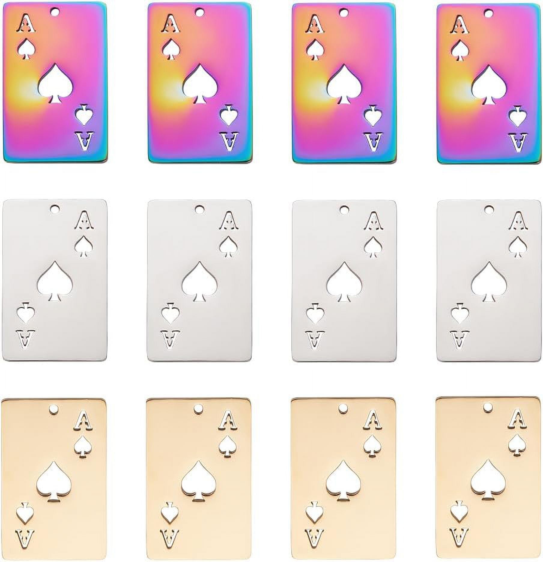 1 box 18pcs 3 colors 201 Stainless Steel Pendant Playing Cards Charms ...