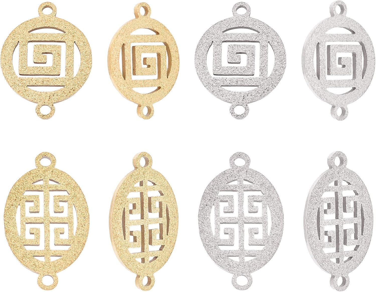 1 box 2 colors 2 styles Stainless Steel Connector Charms Oblate Chinese ...