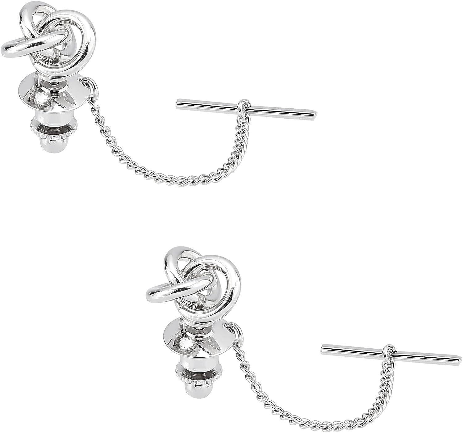 1 box 2 pcs Men's Tie Tack with Chain Brass Knot Shape Tie Tack ...