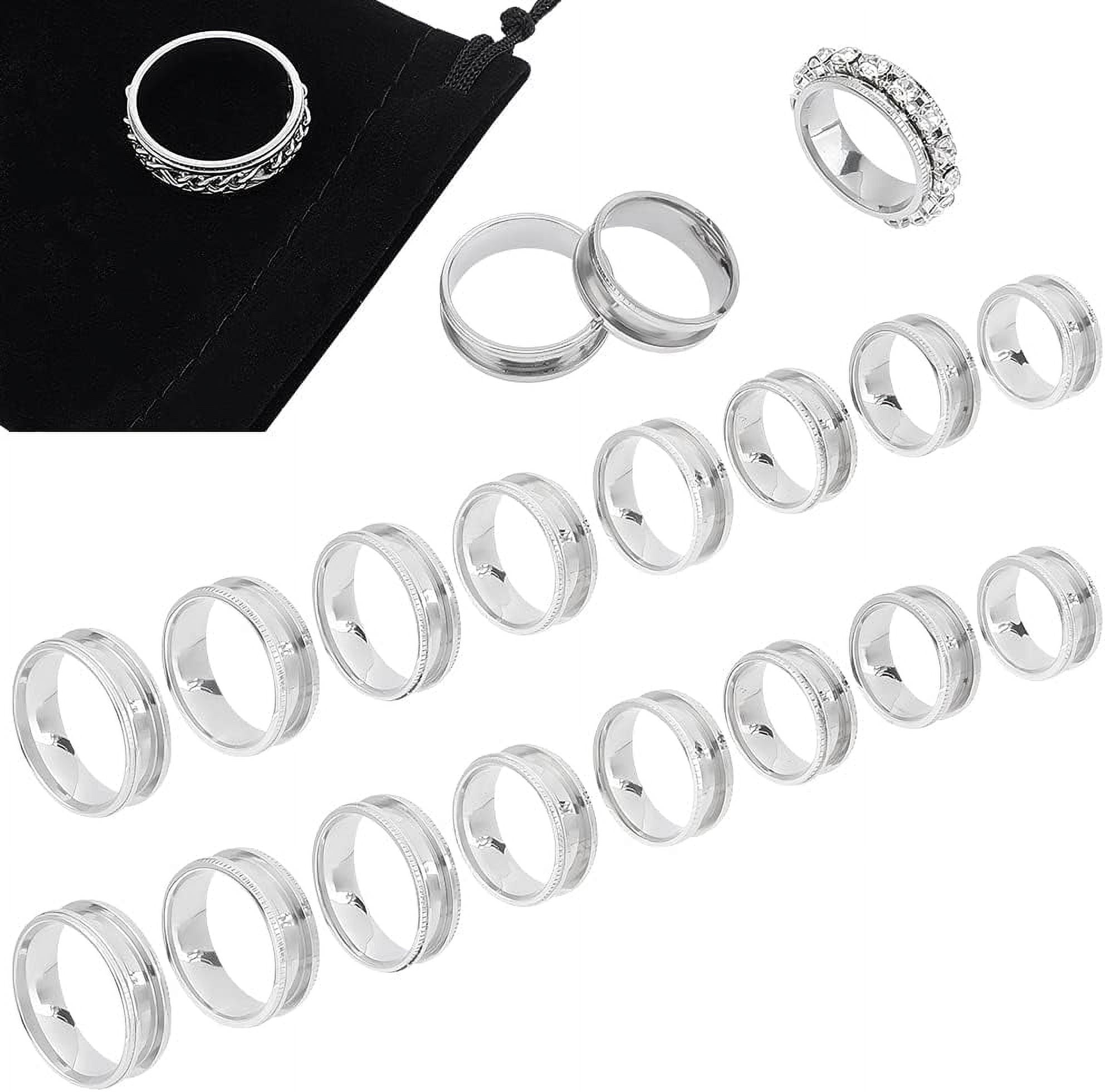 1 box 24pcs 8 Sizes Stainless Steel Grooved Finger Ring Blank Core ...