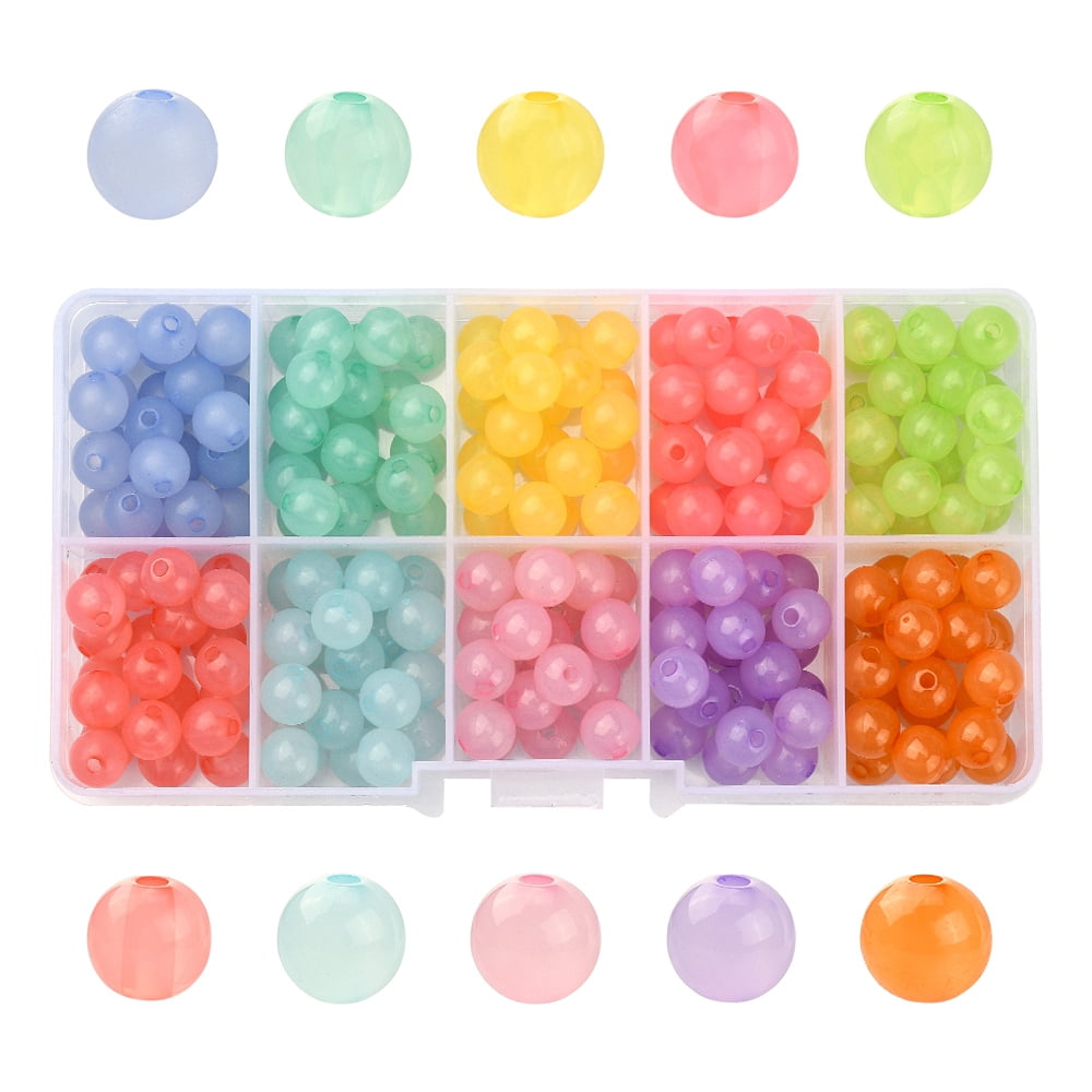 1 box 250pcs 10 colors Imitation Jelly Acrylic Beads Round Mixed color ...