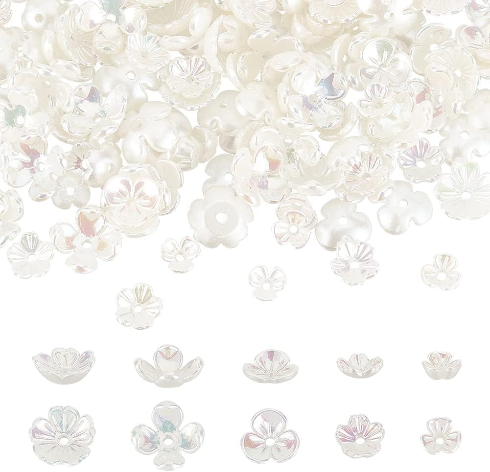 1 box 300 pcs Flower Bead Caps Opaque ABS Plastic Imitation Pearl ...
