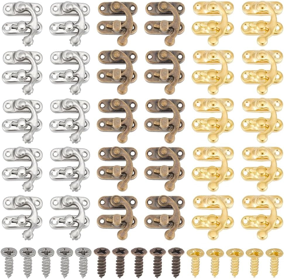1 box 30pcs 3 colors Iron Latch Hook Hasp Horn Lock with Screws Mixed ...