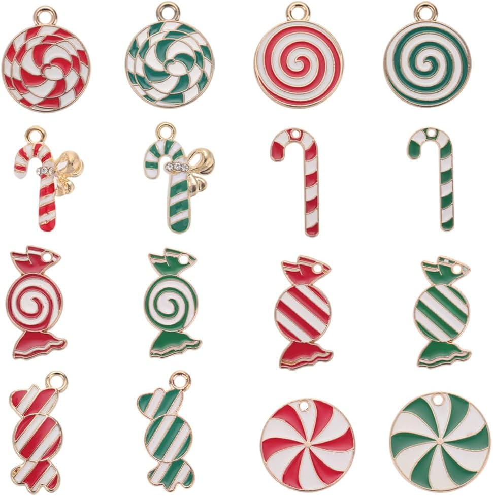 1 box 32pcs 16 styles Candy Charms Bulk Candy Cane Charm Christmas ...