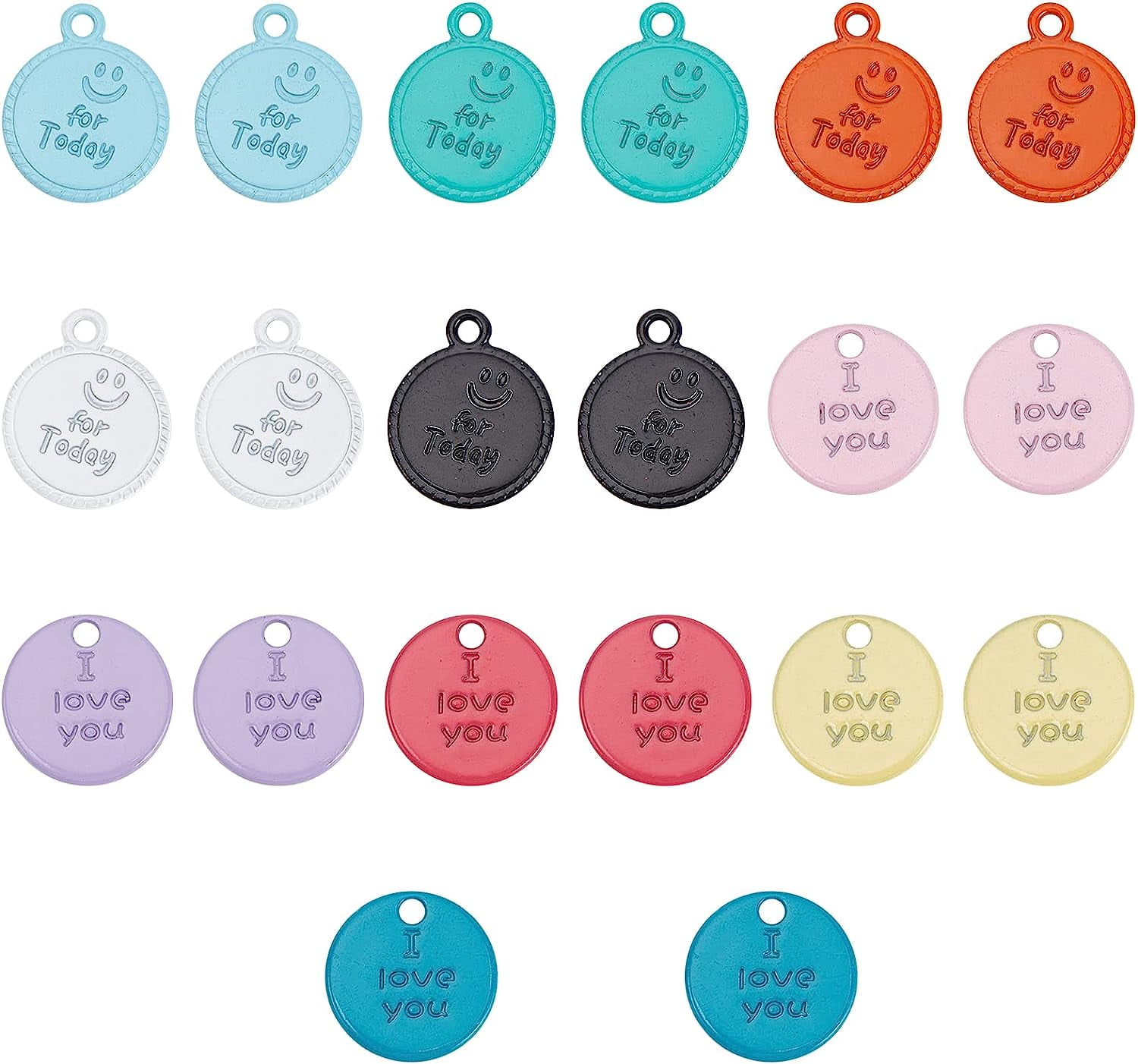 1 box 36Pcs 2 Styles 9 Colors Alloy Round Charms Colorful Smiley Face ...