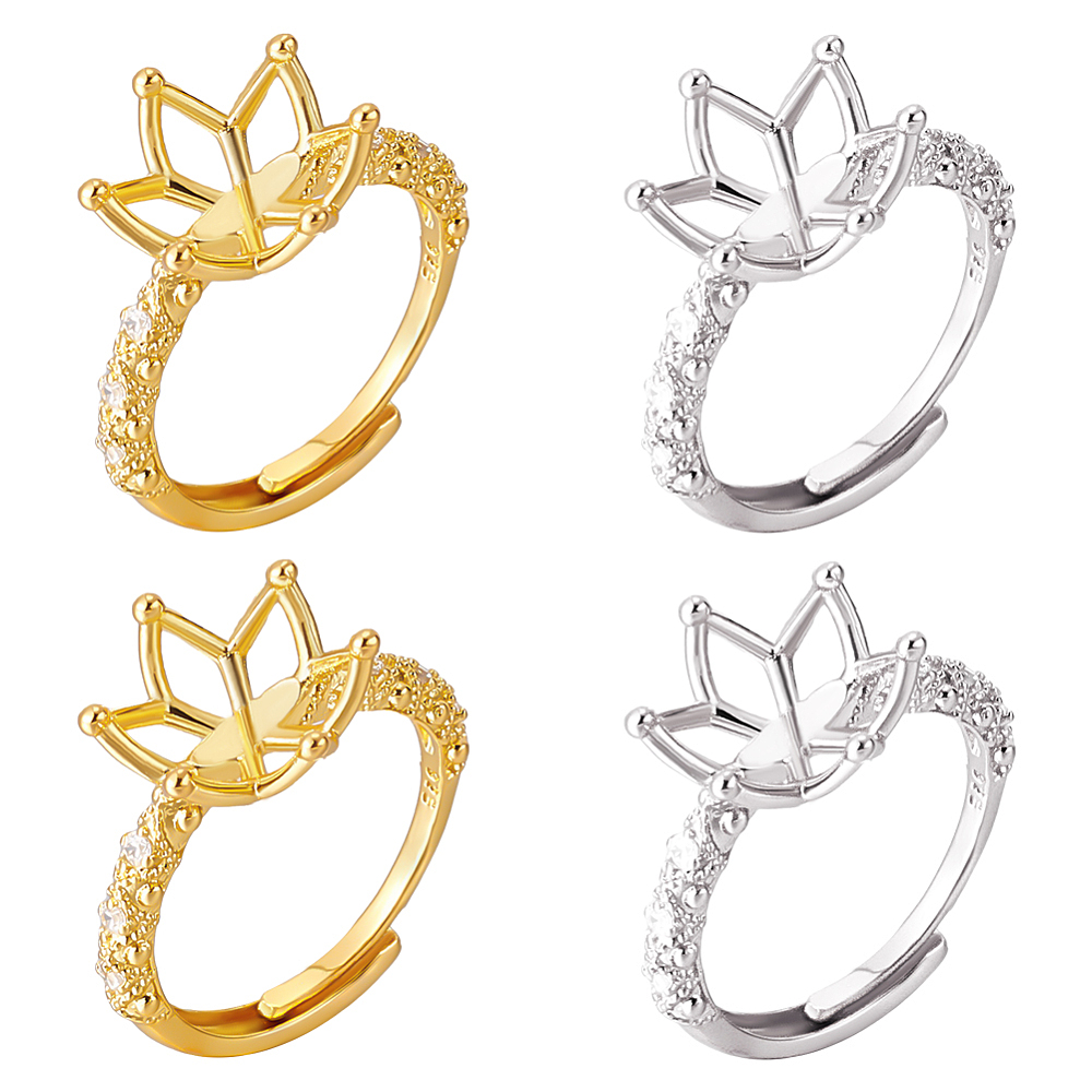 1 box 4 pcs 2 colors Claw Ring Blank Adjustable Brass Ring Bases Finger ...
