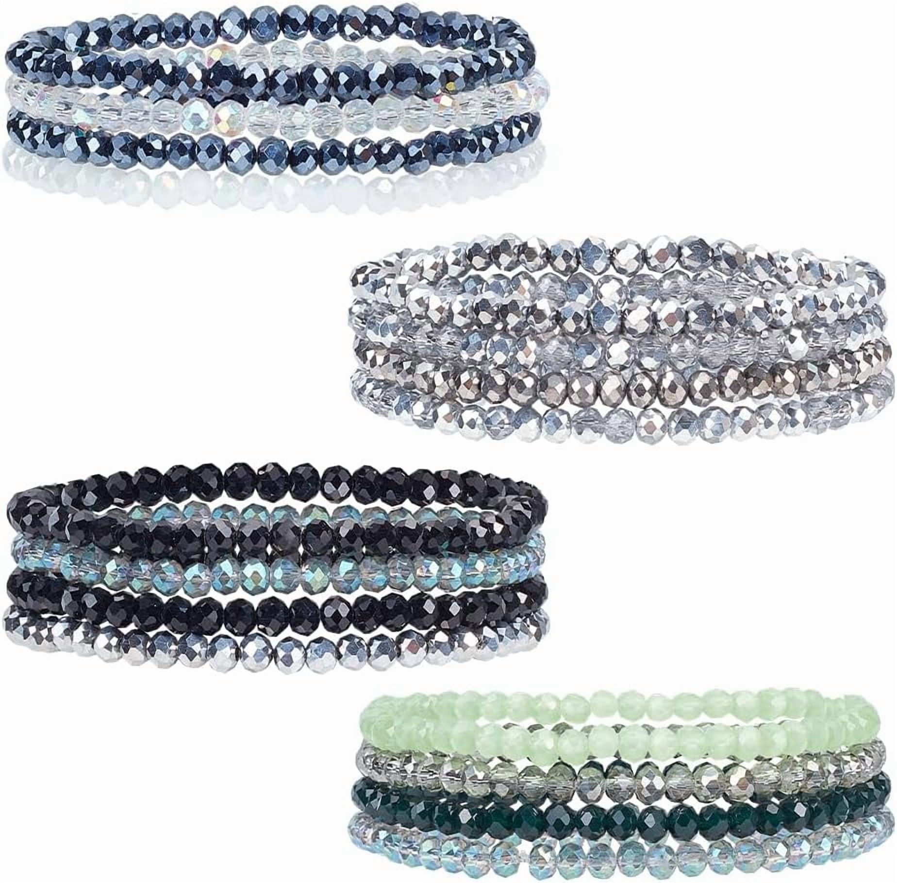 1 box 4 sets 4 color Sparkling Glass Beaded Stretch Bracelets set ...