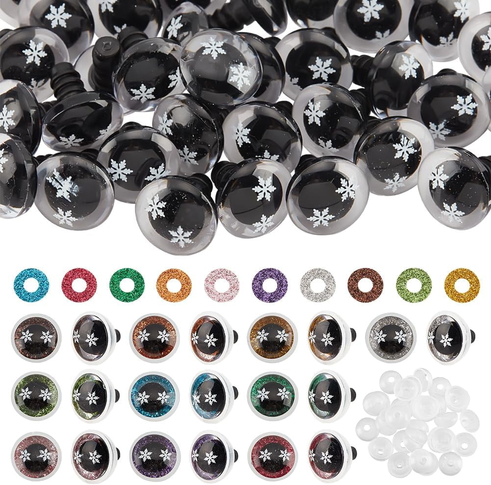 1 box 40 sets Safety Eyes 10 colors Glitter Craft Eyes Snowflake Resin ...