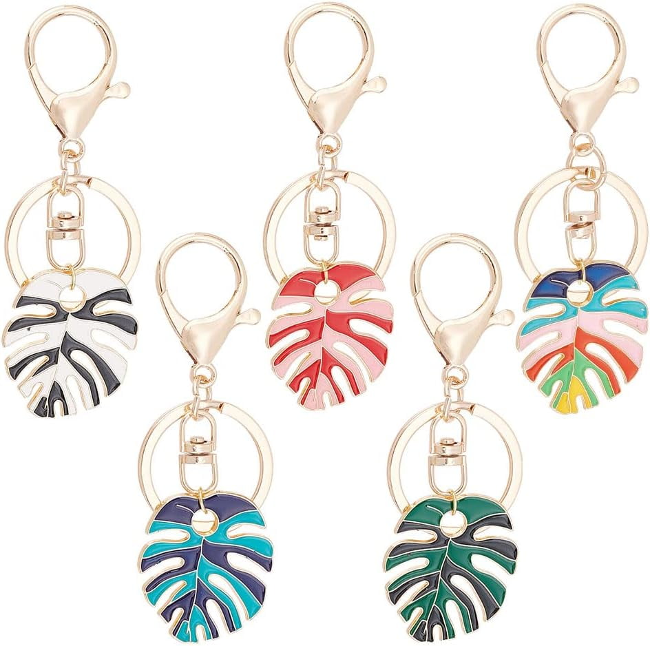 1 box 5 colors Tropical Palm Leaf Keychain Green Leaf Enamel Key Ring ...
