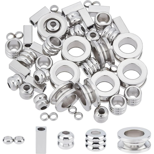 1 box 50pcs 5 styles Corrugated Spacer Beads 304 Stainless Steel Mixed ...