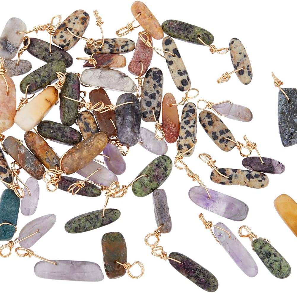 1 box 50pcs 5 styles Natural Mixed Gemstone Pendants Chip Charms ...