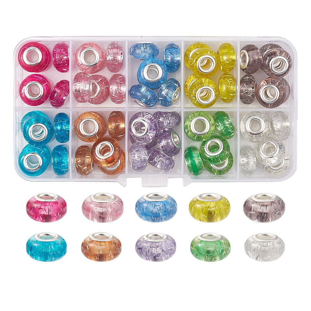 1 box 60pcs 10 colors Rondelle Resin European Beads Large Hole Beads ...