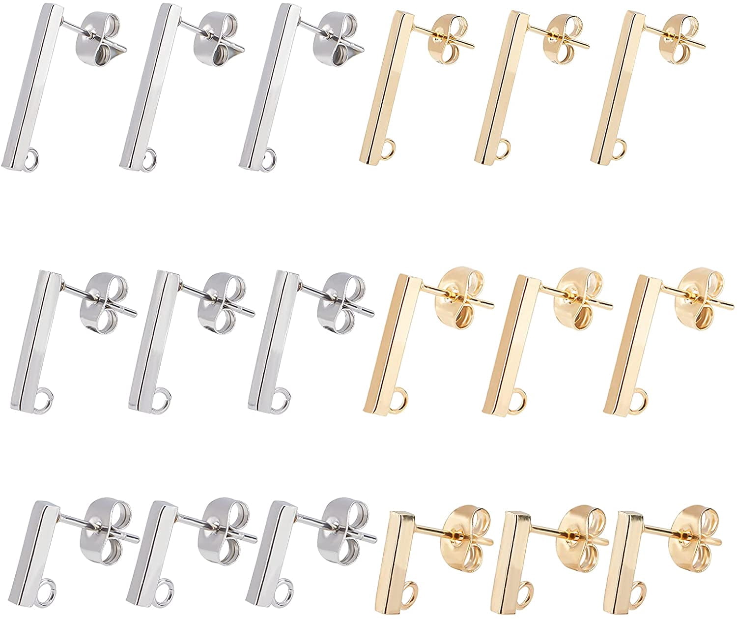 1 box 60pcs 2 Sizes 304 Stainless Steel Stud Earring Findings Rectangle ...