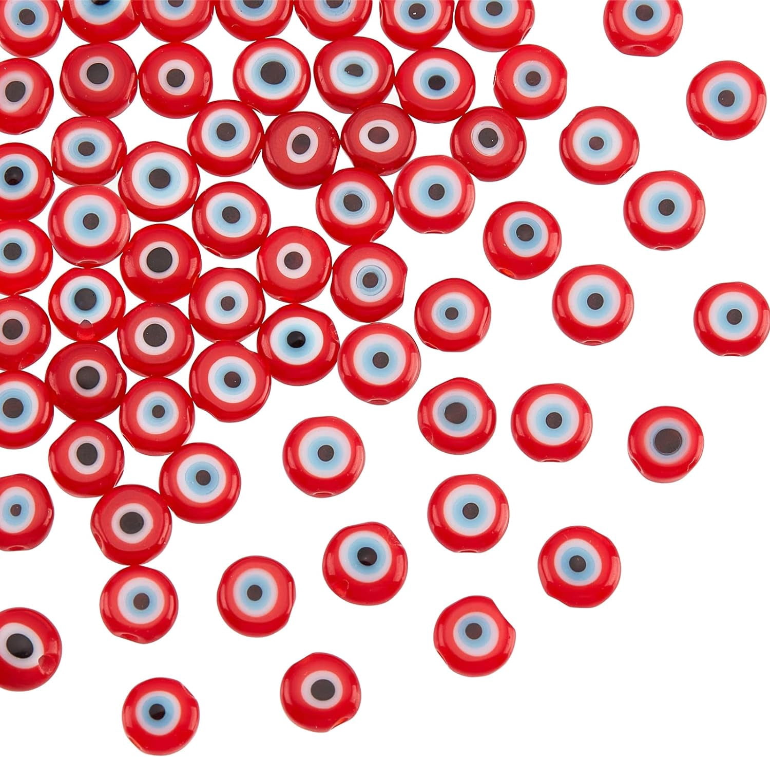 1 box 65 pcs Glass Evil Eye Beads 6mm Red Handmade Lampwork Beads Flat ...