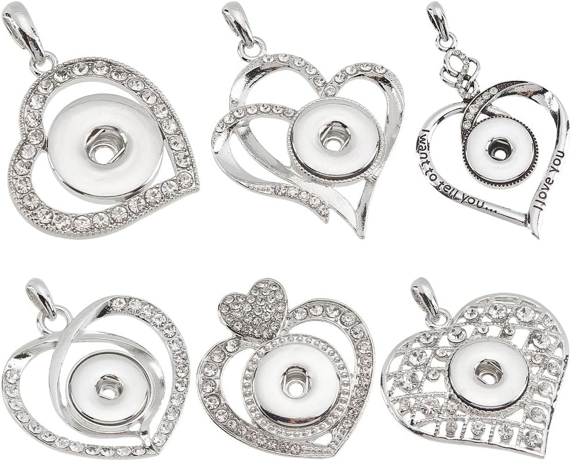 1 box 6pcs 6 style Heart Alloy Rhinestone Hang Snap Base Big Pendants ...