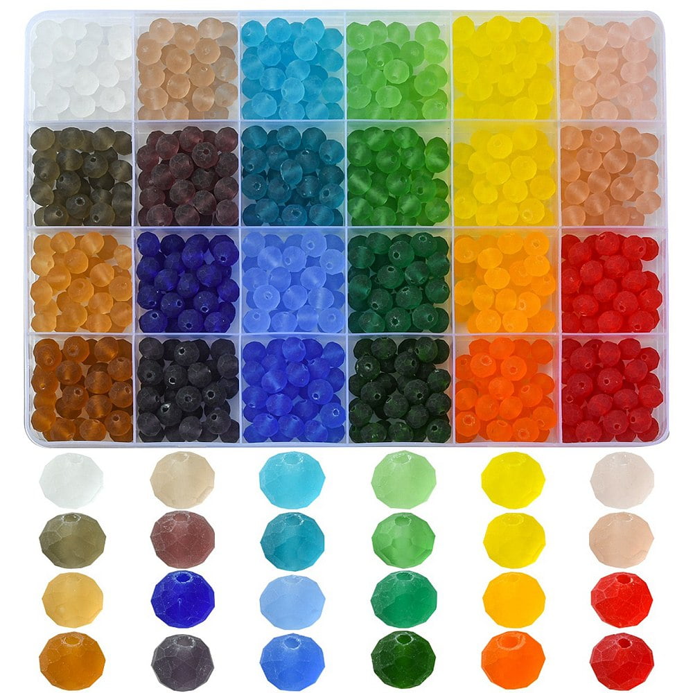 1 box 720pcs 24 colors Transparent Glass Beads sets Faceted Frosted ...