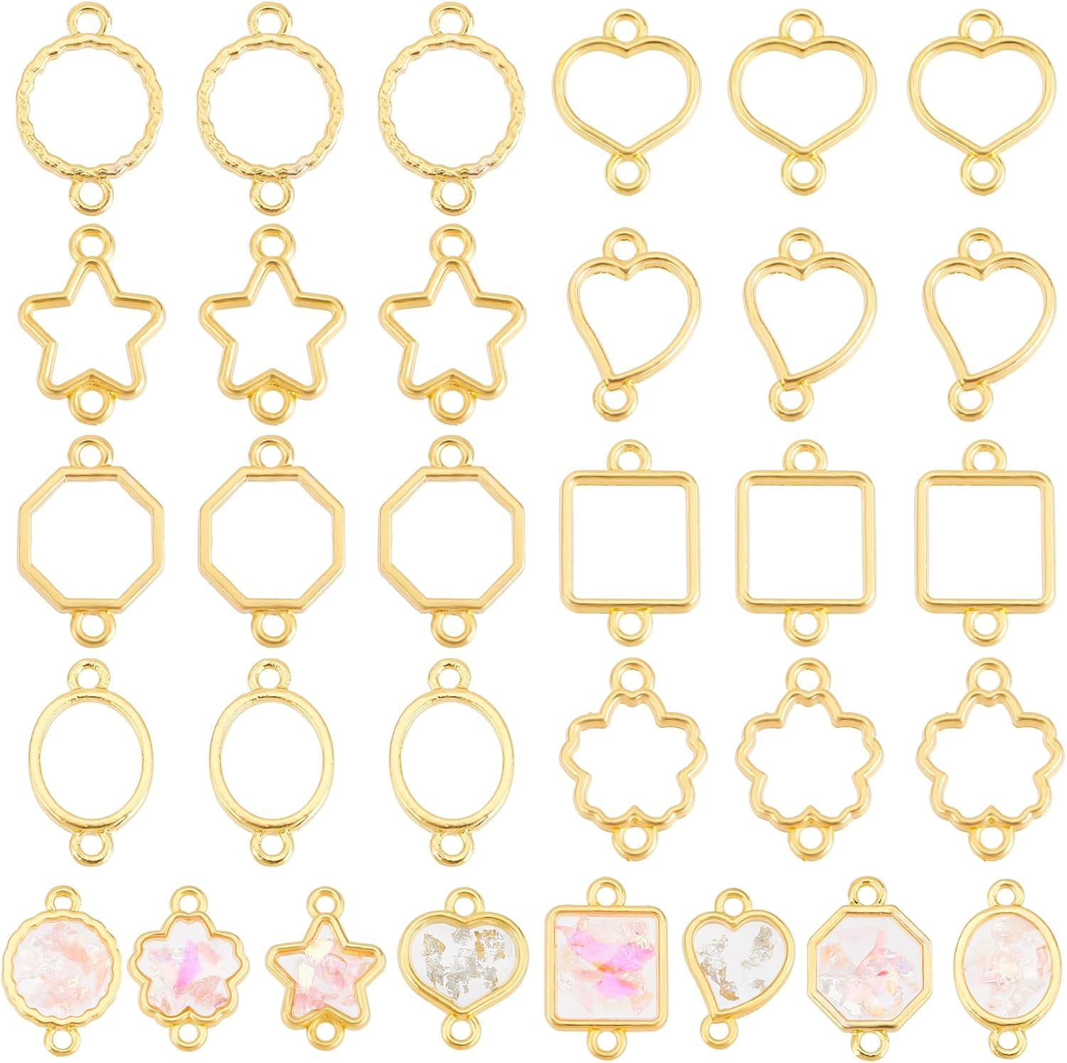 1 box 8 style Open Bezel Links Charms 80pcs Alloy Open Back Bezel ...