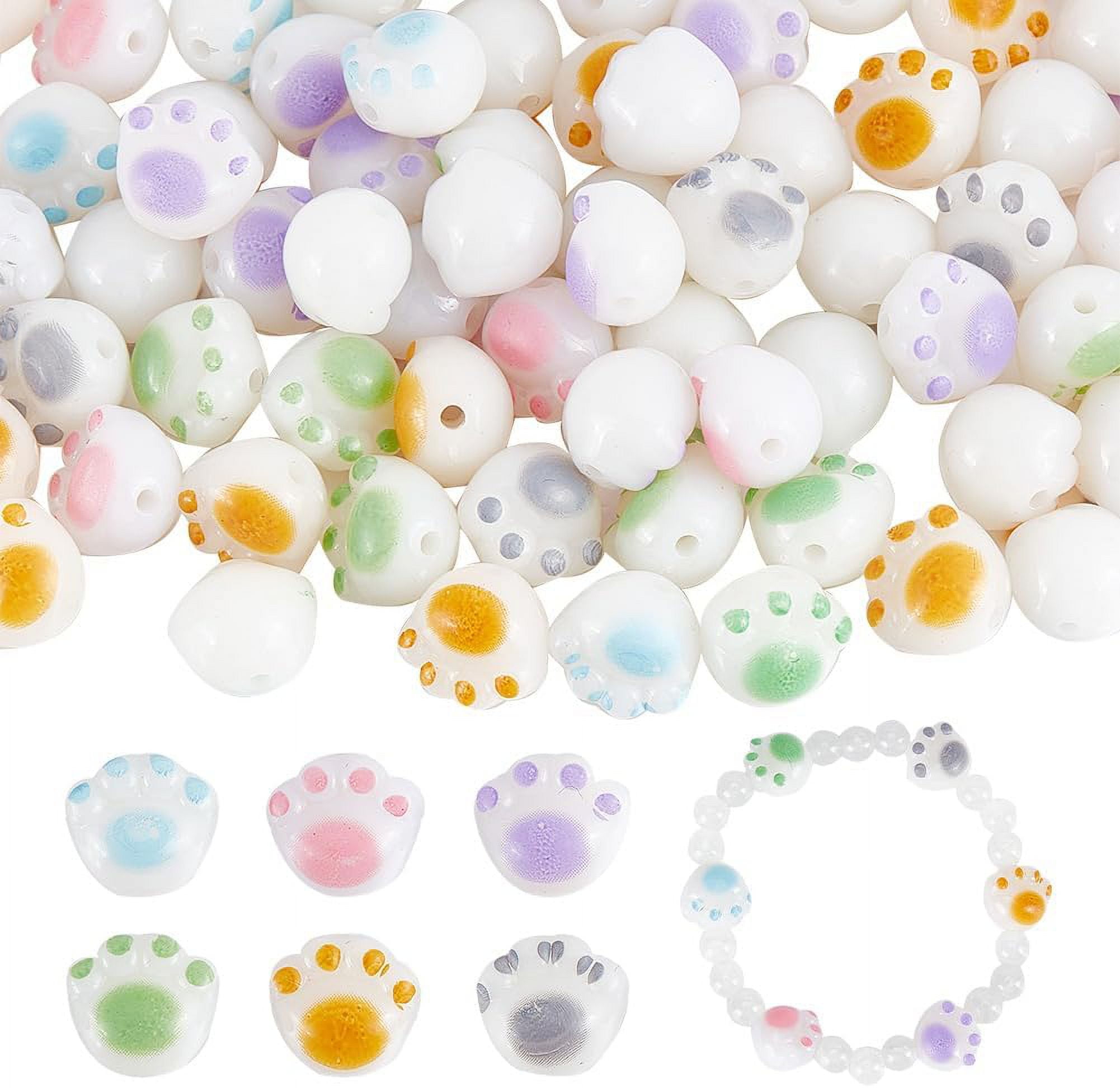 1 box 84Pcs Cat Paw Beads Paw Print Acrylic Beads Footprint Pendants ...