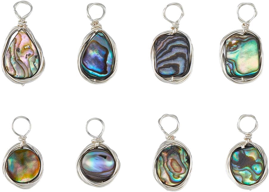 1 box 8pcs 4 styles Natural Abalone Shell/Paua Shell Pendants with Eco ...