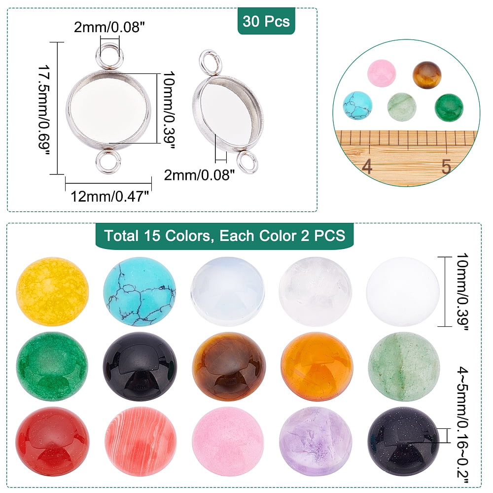 1 box DIY Flat Round Stone Pendant Making Kit Including Natural Mixed ...
