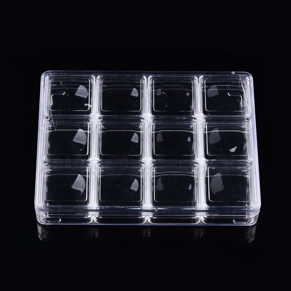 1 box Rectangle Polystyrene Plastic Bead Storage Containers with 12pcs Square Small boxes Clear ...