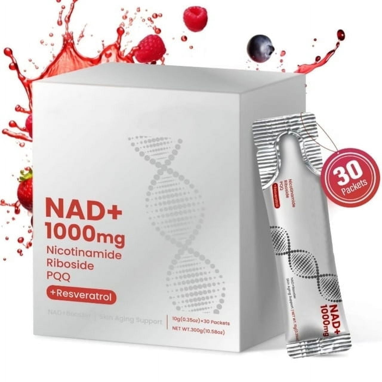 NR1000, NAD+ Berry Beverage, 30 Packs, Supports Skin Aging & Energy ...