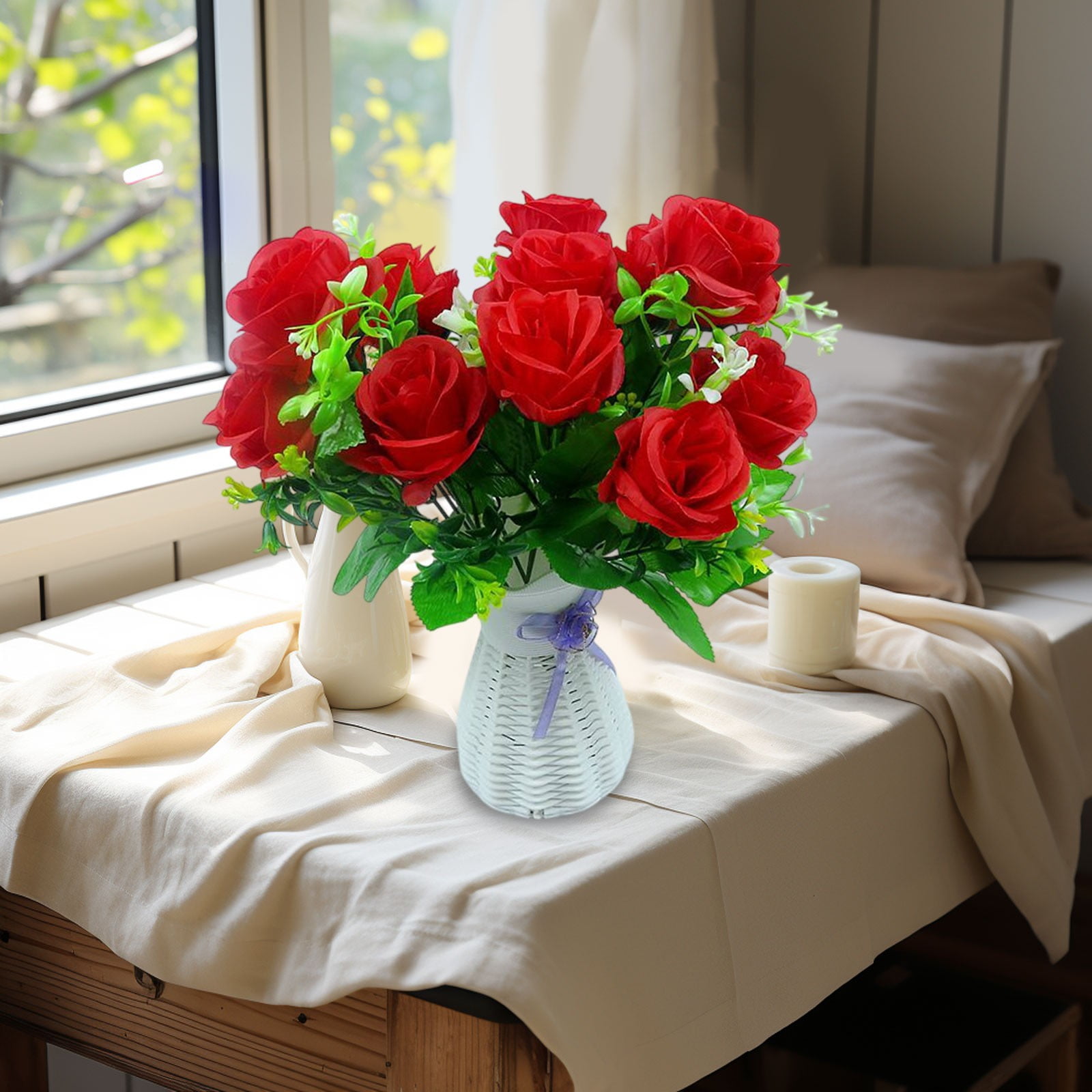 1 bunch of artificial rose flowers realistic imitation silk rose stems ...