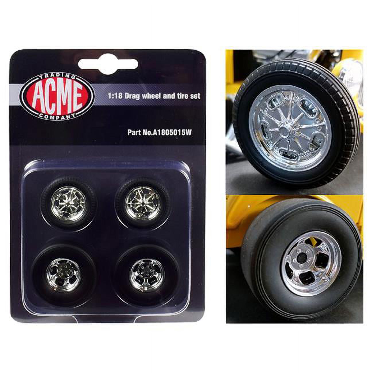 1 by 18 Scale Chrome Drag Wheel & Tire Set for 1932 Ford 3 Window Model ...