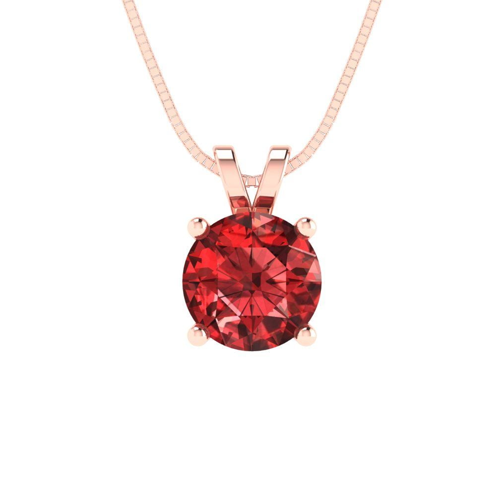 1 cctw Garnet Rose Gold Plated Pendant with 18" Box Chain (6.5mm, Round ...