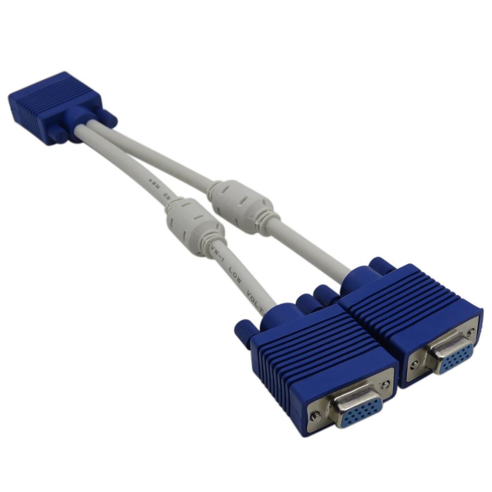 1 computer to dual 2 monitor vga splitter cable video Y splitter 15 pin two ports vga male to ...