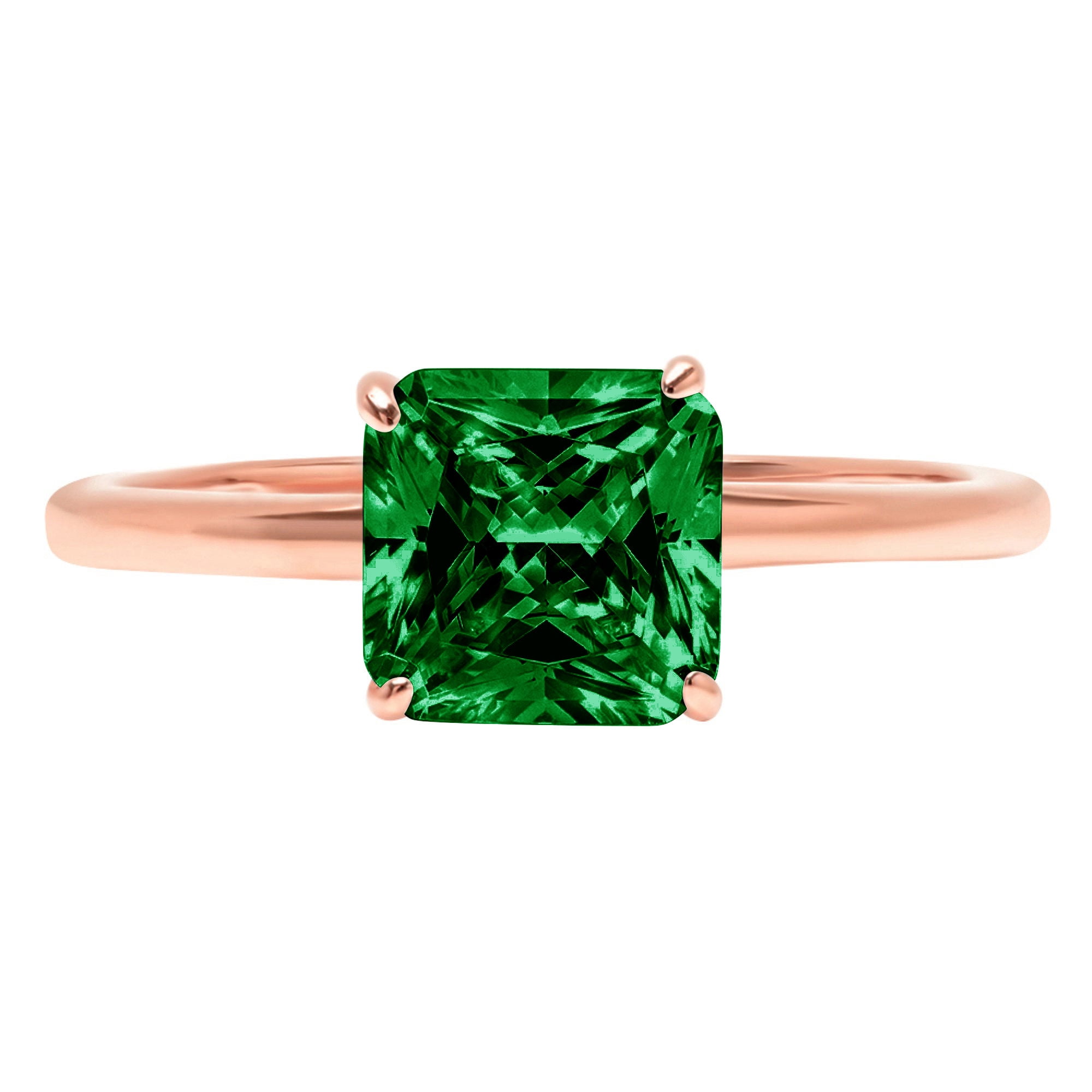 1 ct Asscher Cut Simulated Emerald Solitaire 14K Rose Gold Womens ...