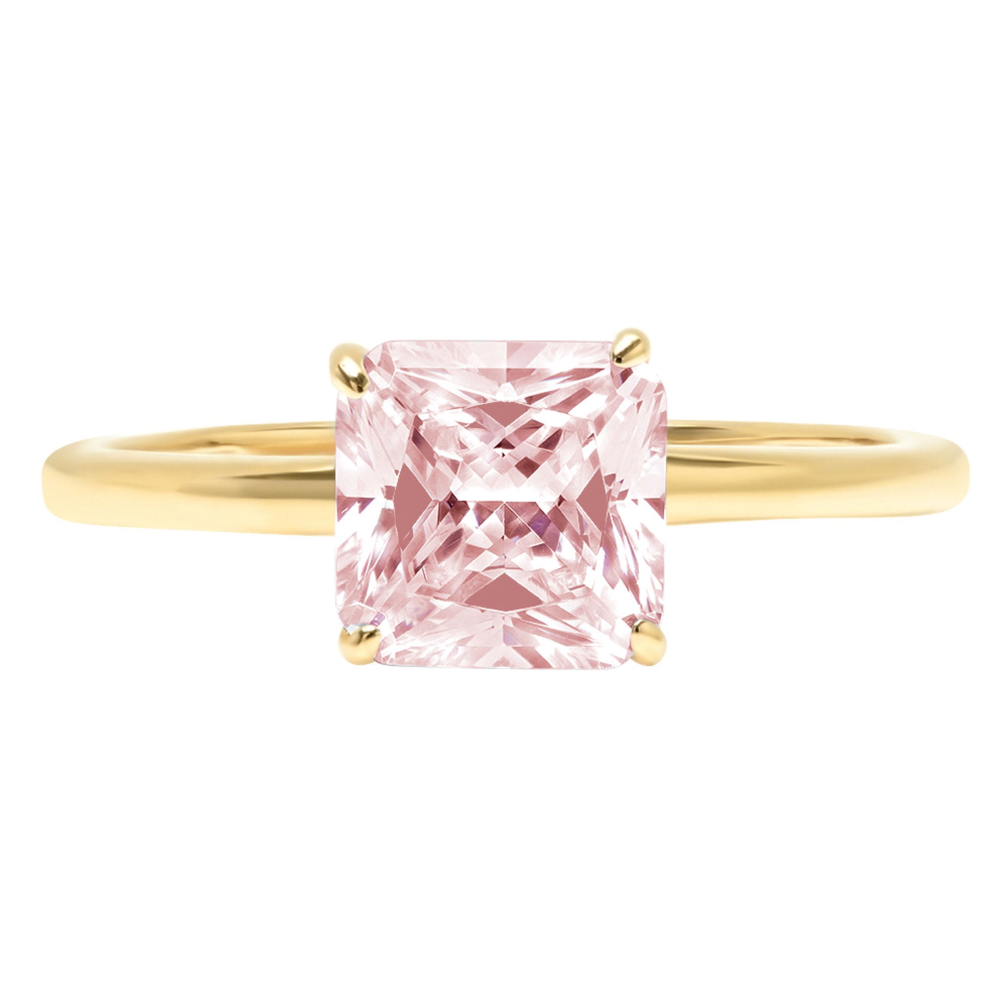 1 ct Asscher Cut Simulated Pink Diamond Solitaire 18K Yellow Gold ...