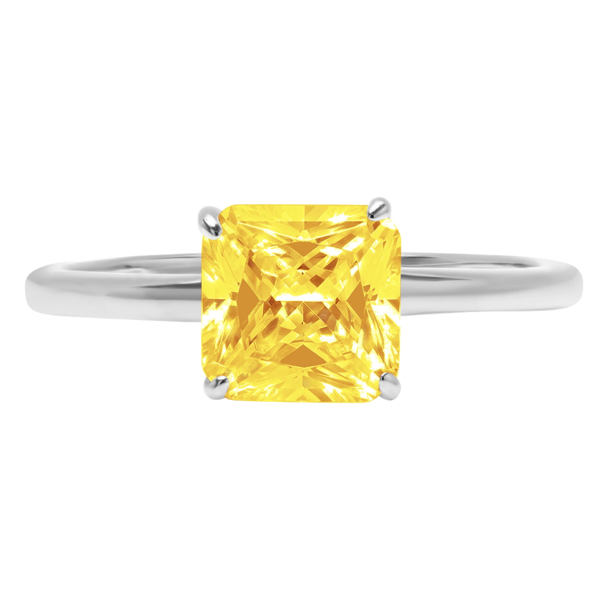 1 ct Asscher Cut Simulated Yellow Diamond Solitaire 18K White Gold ...