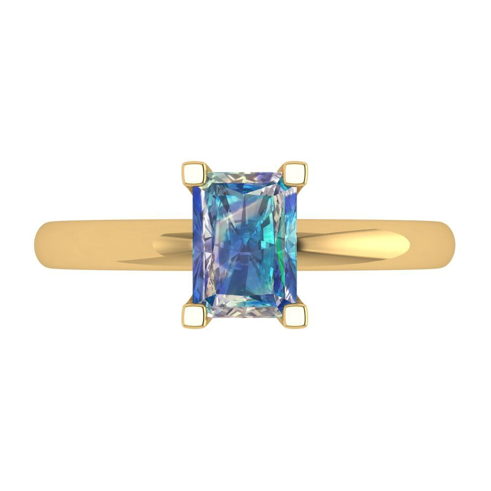 1 ct Emerald Cut Blue Moissanite Solitaire 14K Yellow Gold Womens ...