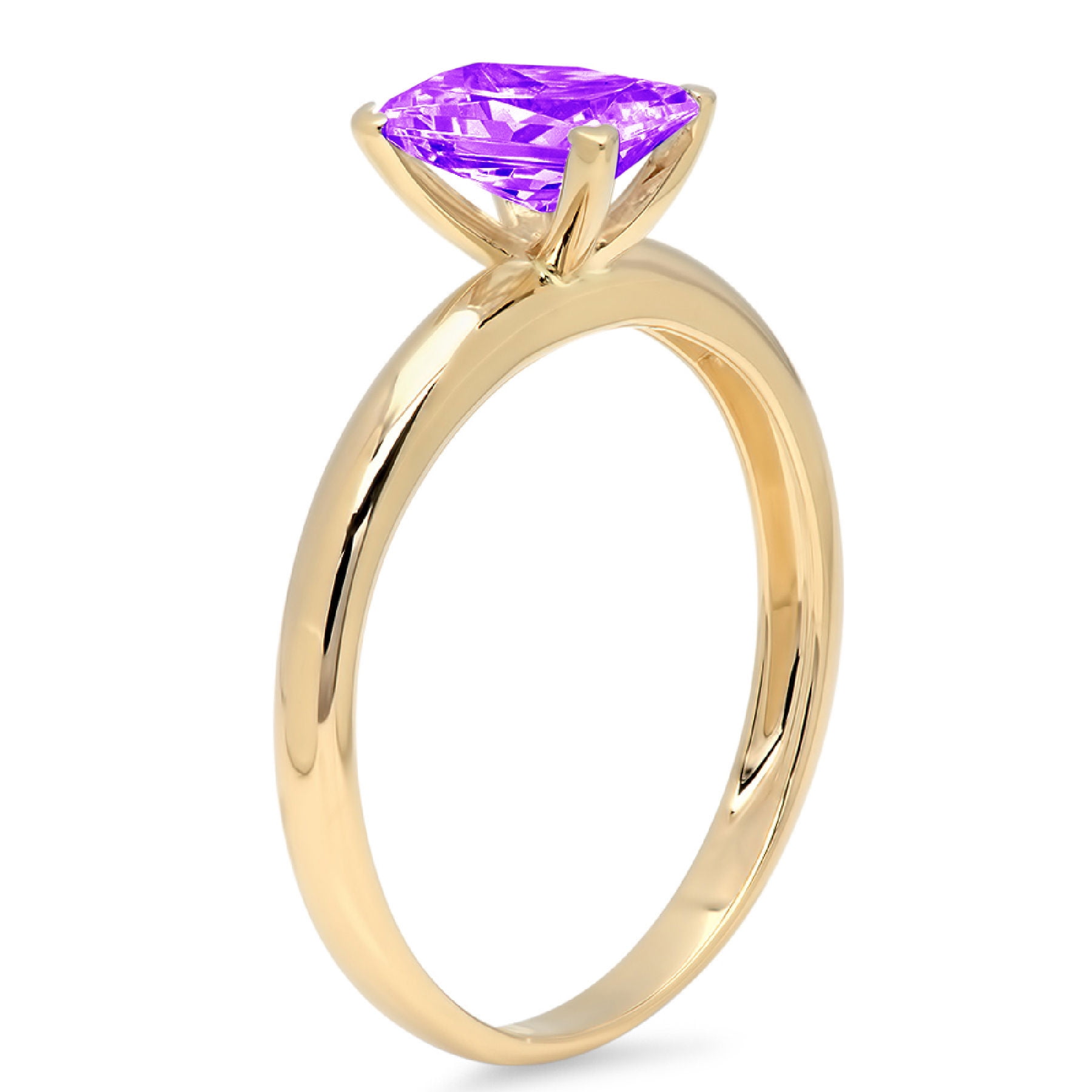 1 ct Emerald Cut Natural Amethyst Solitaire Engagement Ring for Women in 18K Yellow Gold ...