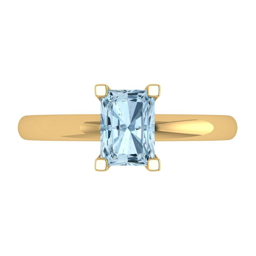 1 ct Emerald Cut Natural Aquamarine Solitaire 18K Yellow Gold Womens ...