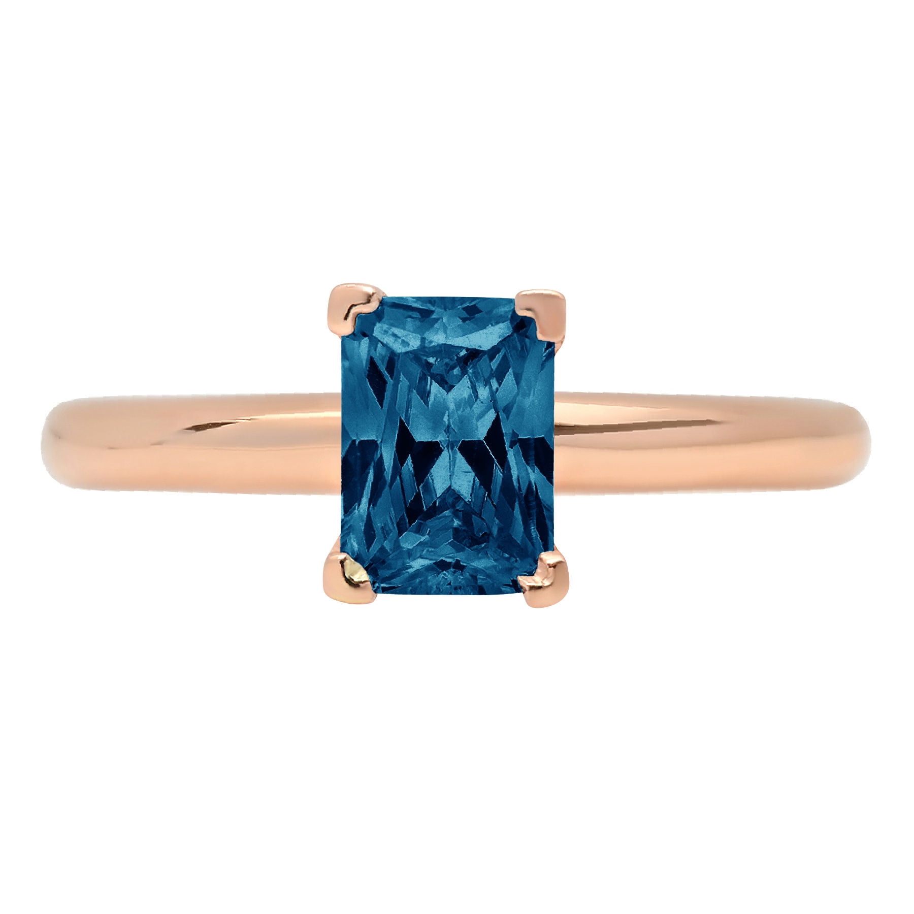 1 ct Emerald Cut Natural London Blue Topaz Solitaire 18K Rose Gold ...