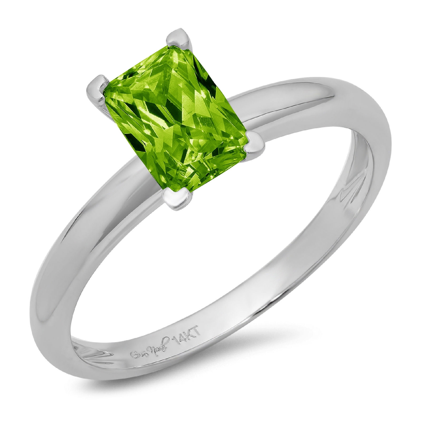 1 ct Emerald Cut Natural Peridot Solitaire 14K White Gold Womens ...