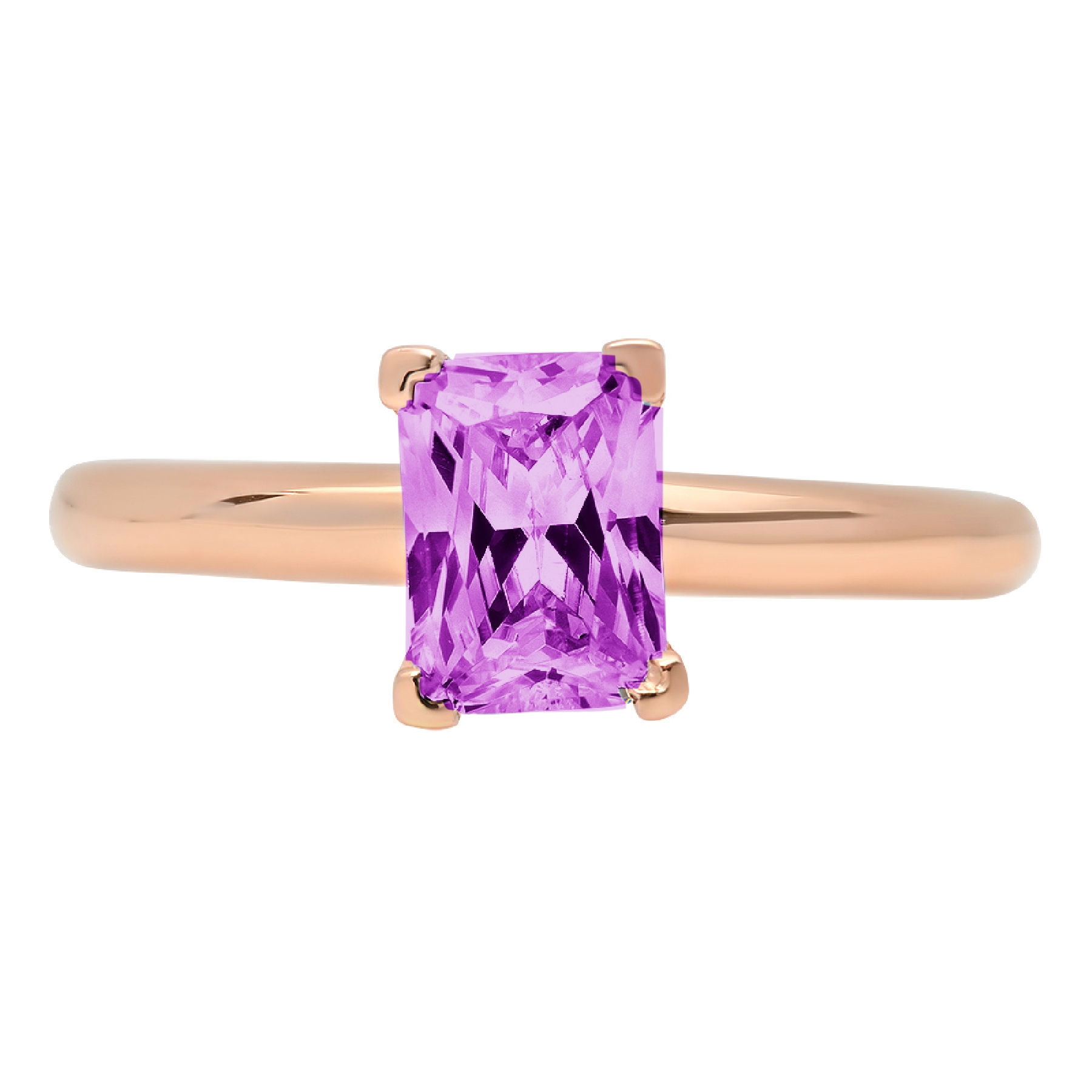 1 ct Emerald Cut Simulated Alexandrite Solitaire 14K Rose Gold Womens ...